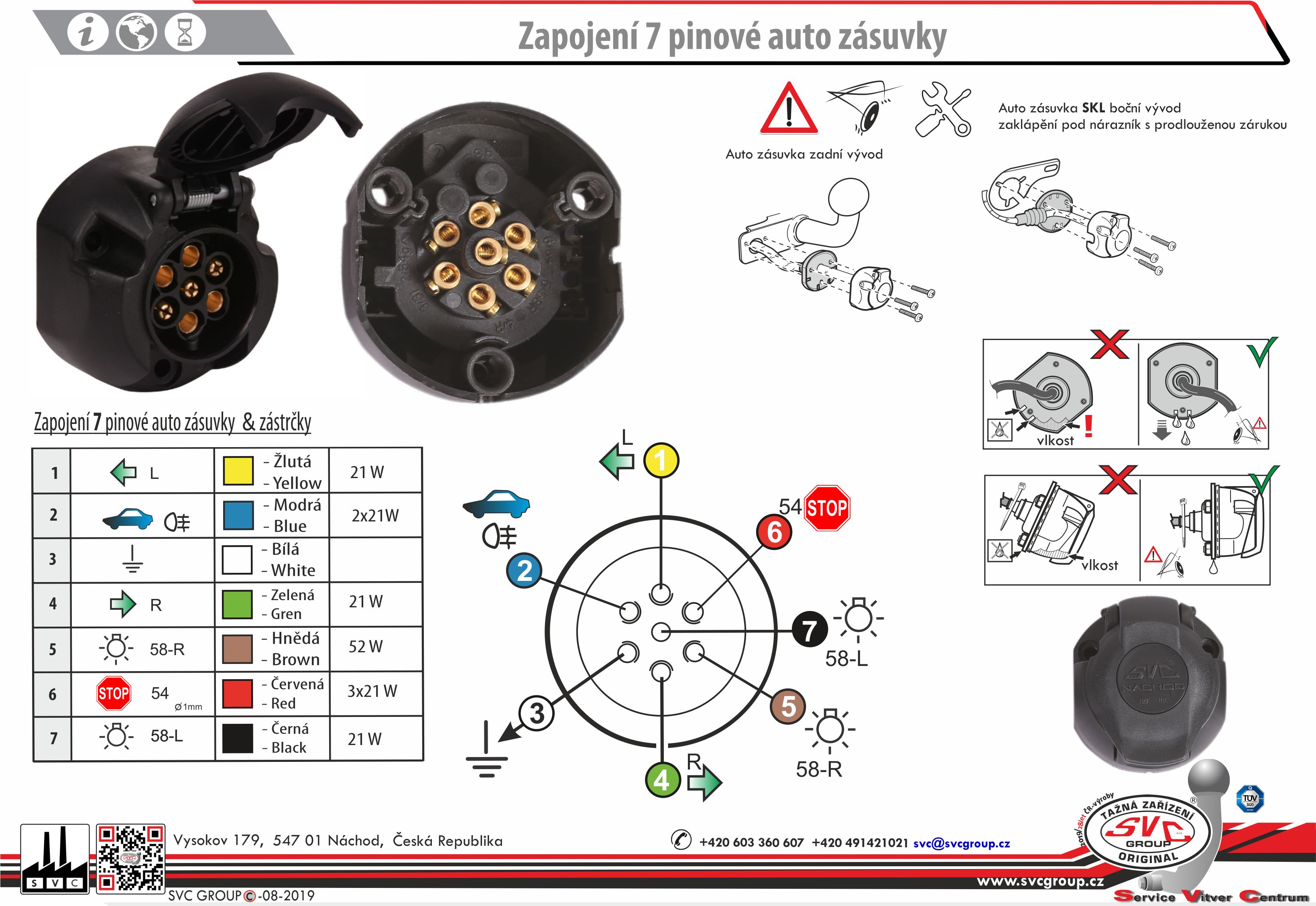 7 Pinu auto zásuvka zadní vývod